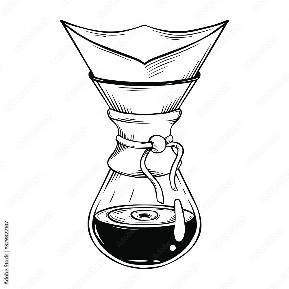 coffee filter vessel, method pour over, drip coffee, ink style, graphic ...