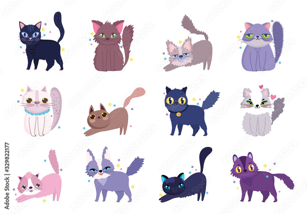 cute cat different breeds domestic cartoon animal Stock Vector | Adobe ...