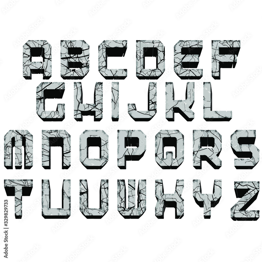Decorative vector typeset.Cracked concrete alphabet isolated on white ...