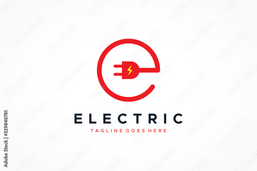 Letter E Electricity Logo. Circular Line Wire and Plug Icon with Flash ...