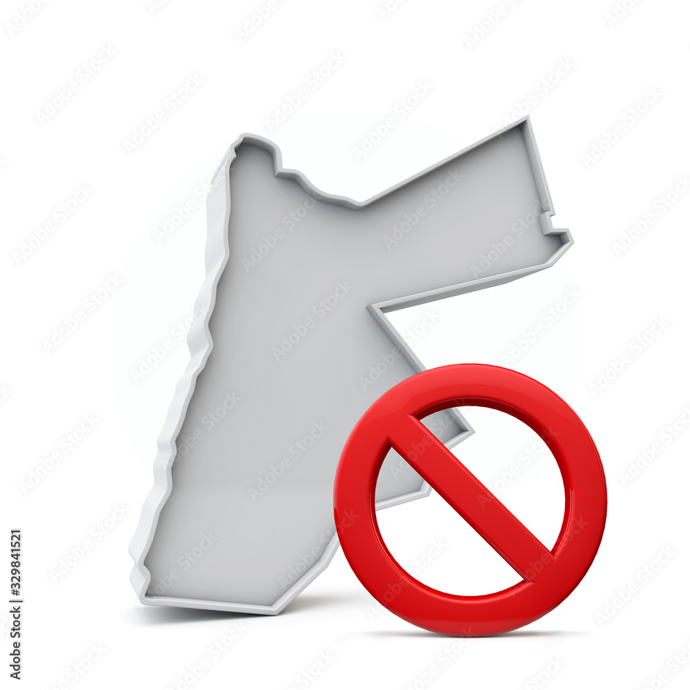 Jordan map with red no entry warning sign. 3D Rendering Stock ...