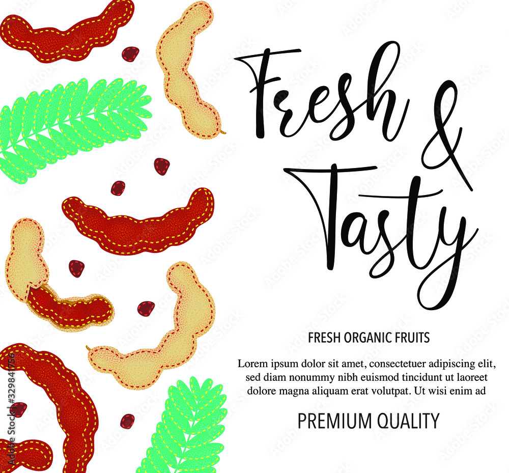 Vector background with tamarind, whole and pieces. Vector stock ...
