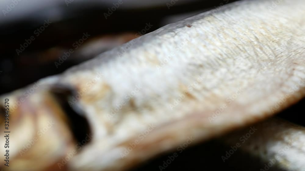 Cold smoked salaka ready to eat. Smoked fish close-up on a plate. Sea ...