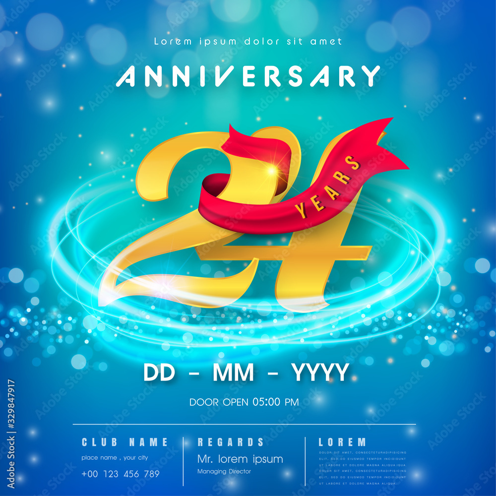 24 years anniversary logo template on blue Abstract futuristic space ...