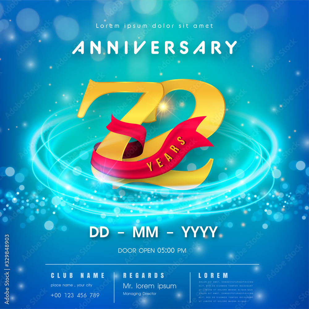 72 years anniversary logo template on blue Abstract futuristic space ...