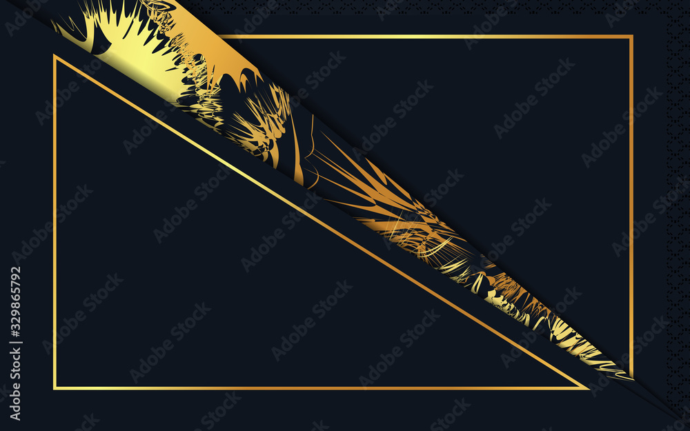 Elegant dark blue navy paper shape background a combination with golden ...