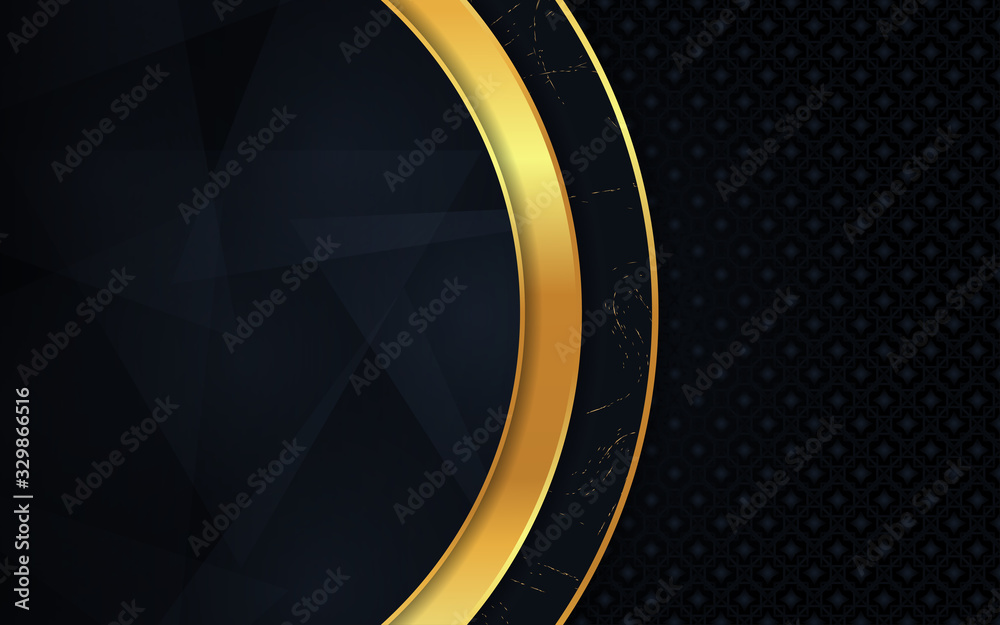 Elegant dark blue navy paper shape background a combination with golden ...