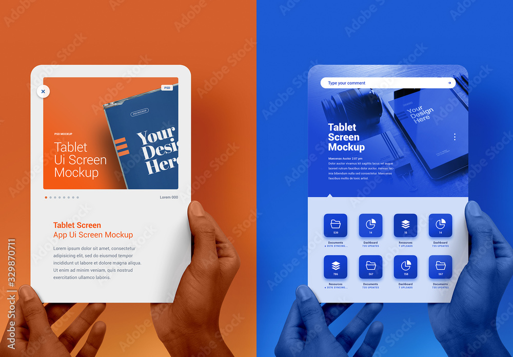 Hands Holding Tablet Presentation Showcase Mockup Stock Template ...