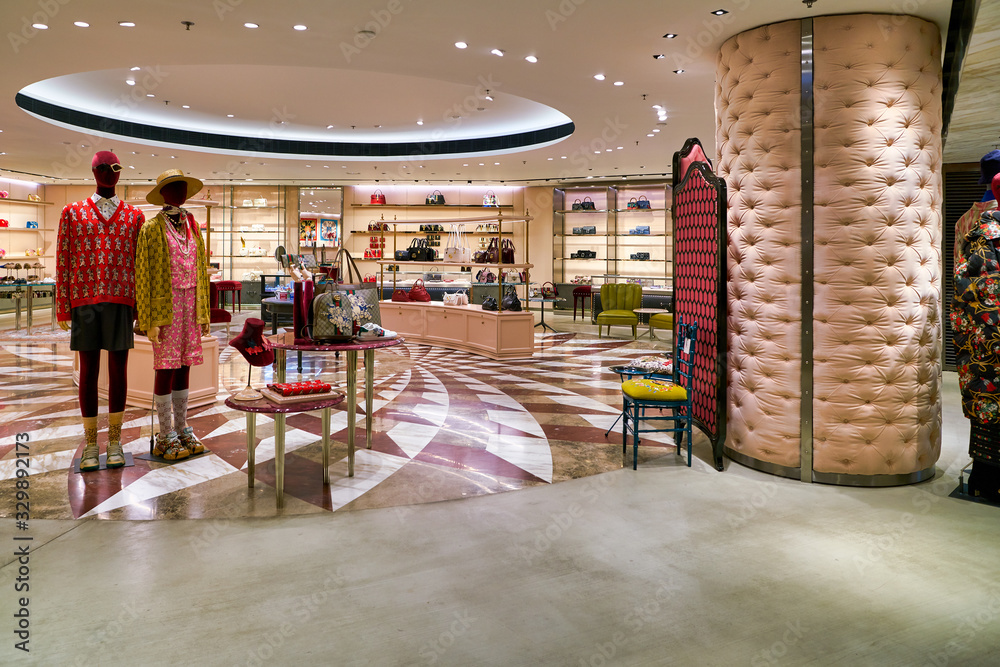 HONG KONG, CHINA - CIRCA JANUARY, 2019: goods on display at Gucci store ...