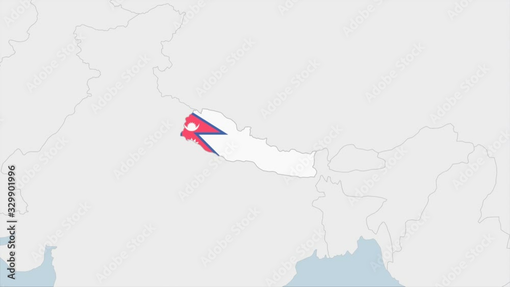 Nepal map highlighted in Nepal flag colors and pin of country capital ...