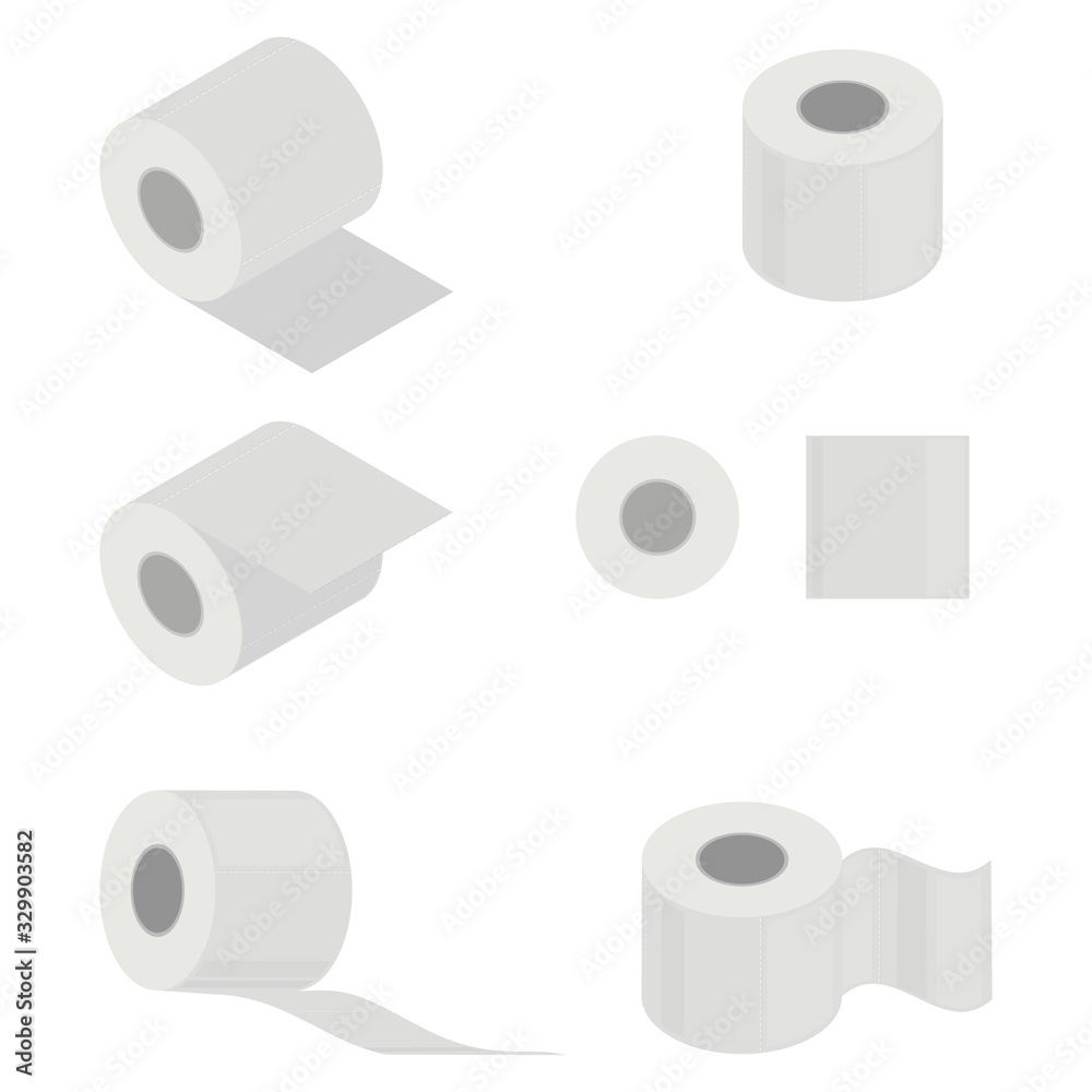 Toilet paper roll. Top view, front and side view, isometric image. 3D ...