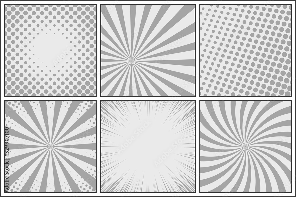 Vector comic book page template with different backgrounds. Pop art ...