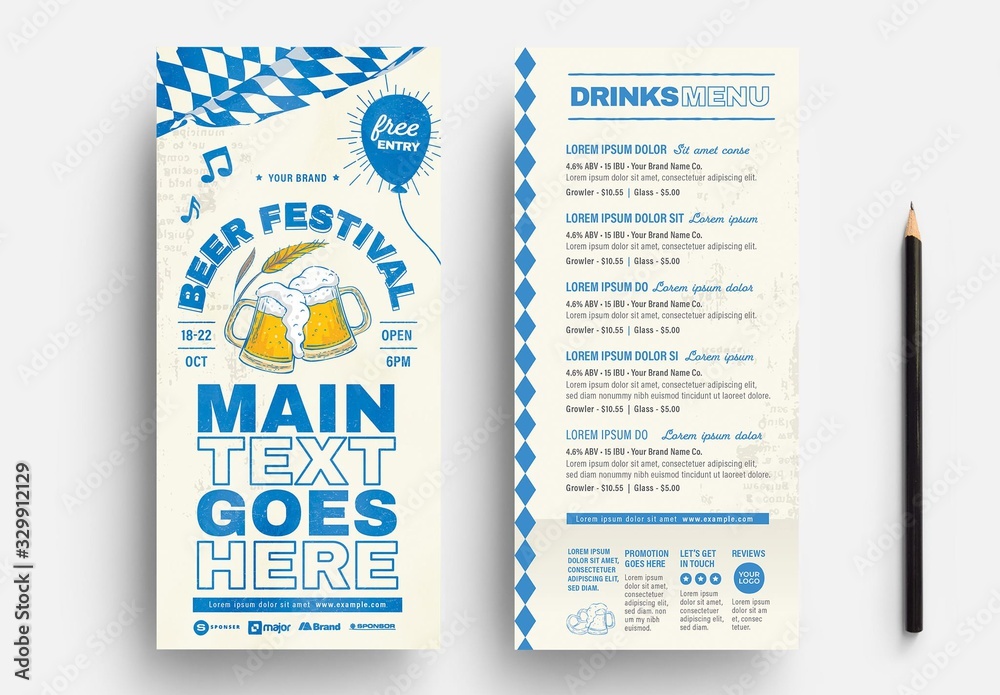 Blue and White Menu Layout with Beer Illustrations Stock Template ...