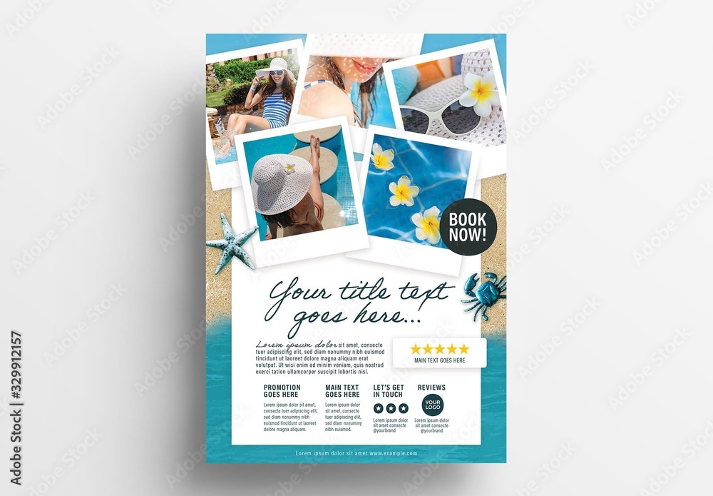 Flyer Layout with Beach Illustration Elements Stock Template | Adobe Stock