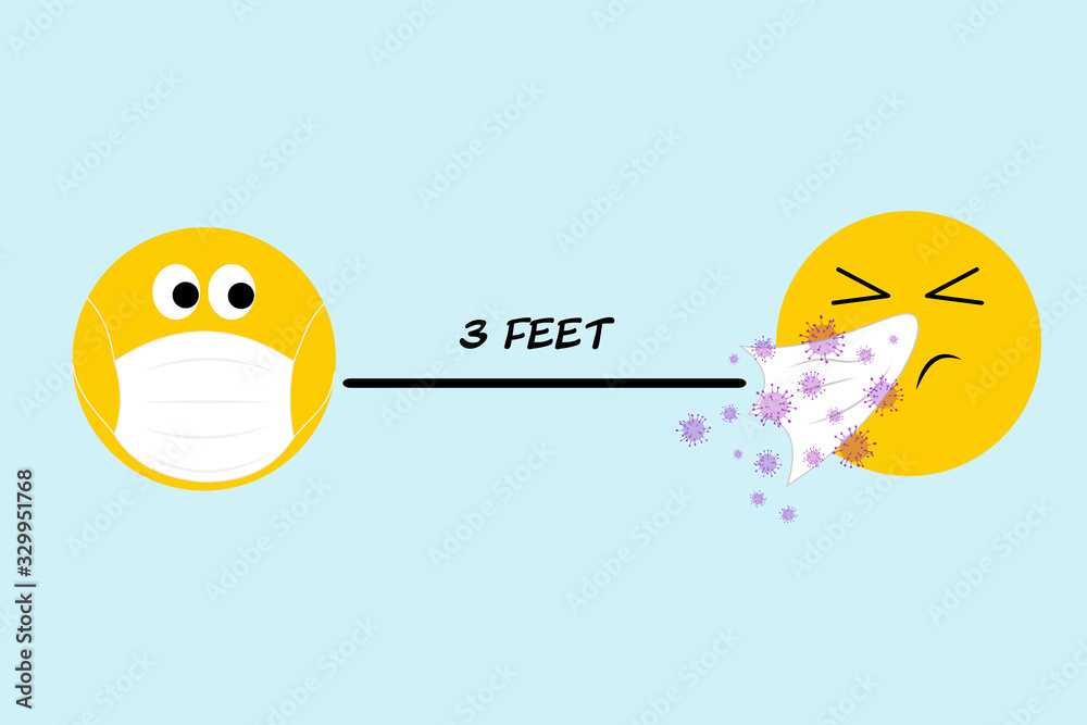 Coronavirus, covid19, social distancing, emoji with virus sneezing with ...