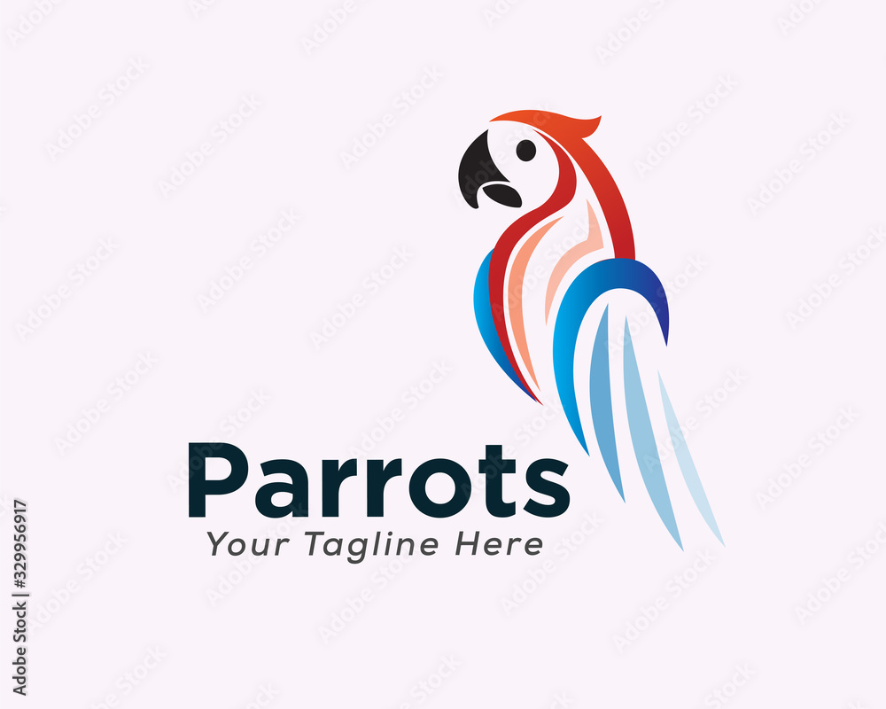 Elegant half body parrots art logo design inspiration Stock Vector ...