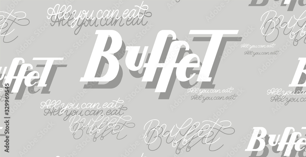 Buffet handwritten white and grey lettering seamless pattern vector ...