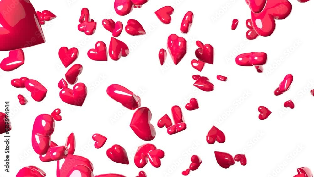 Falling pink heart objects in white background. Cute heart-shape ...