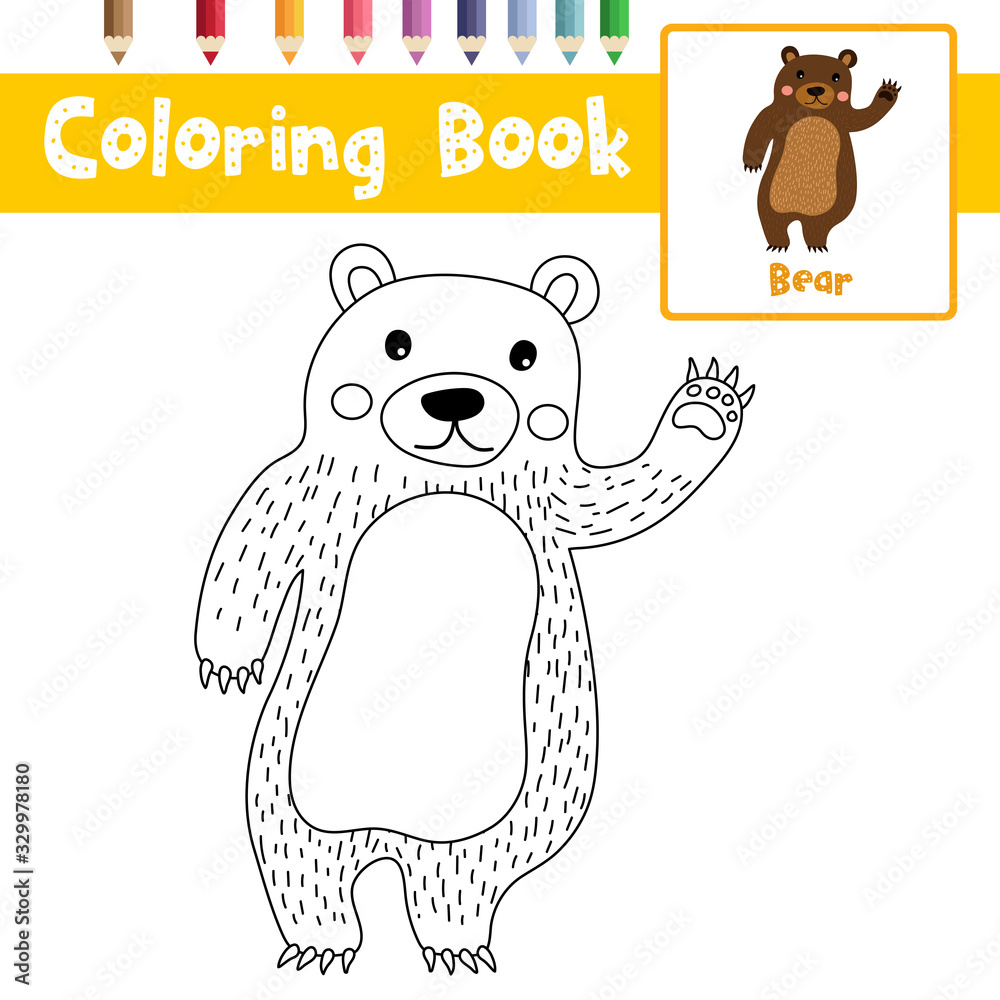 Coloring page of Standing Bear raising hand animals for preschool kids ...