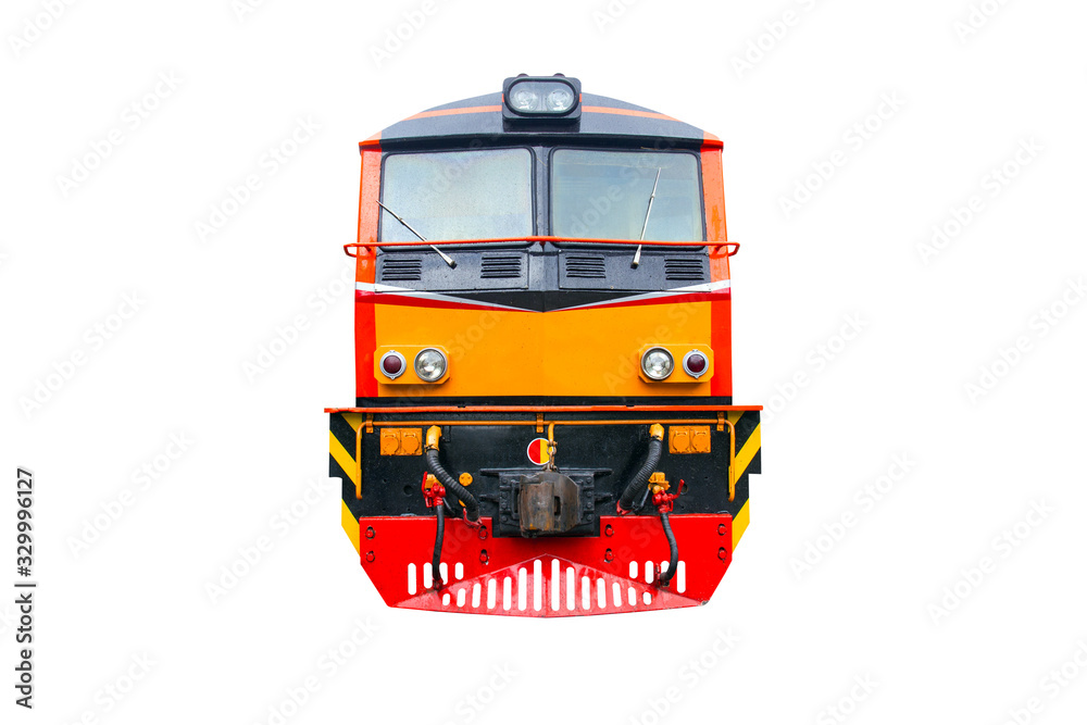 head train hauled diesel electric locomotive with isolated white ...