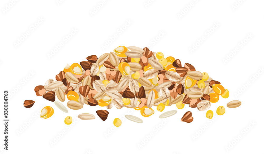 Heap of different cereal grains isolated on a white background. Wheat ...