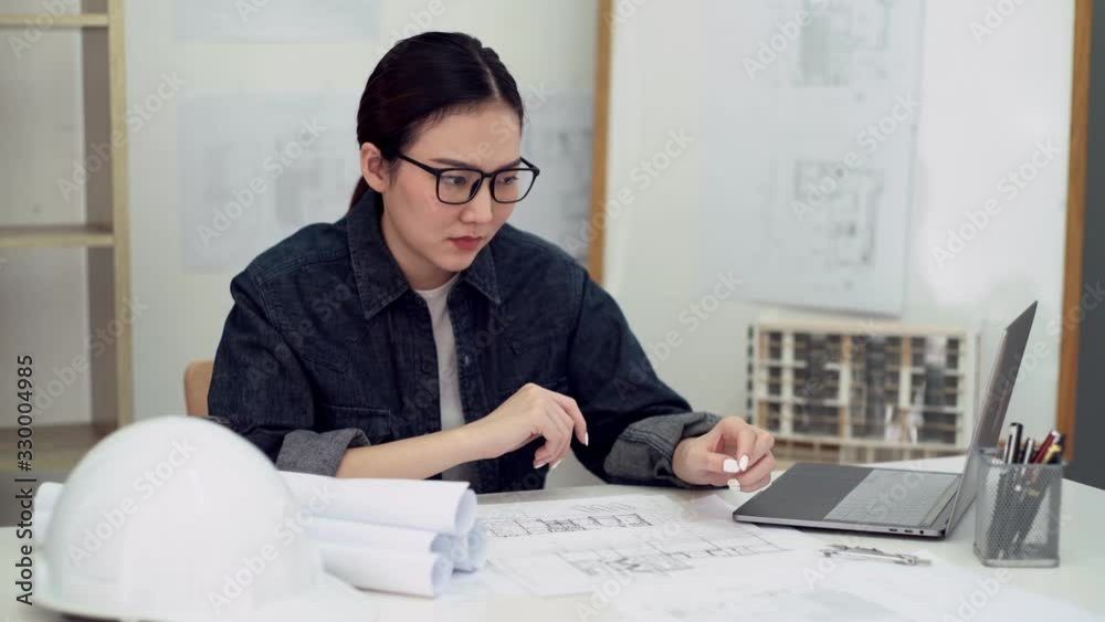 4k video of Frustrated woman engineer after work hard and busy work out ...