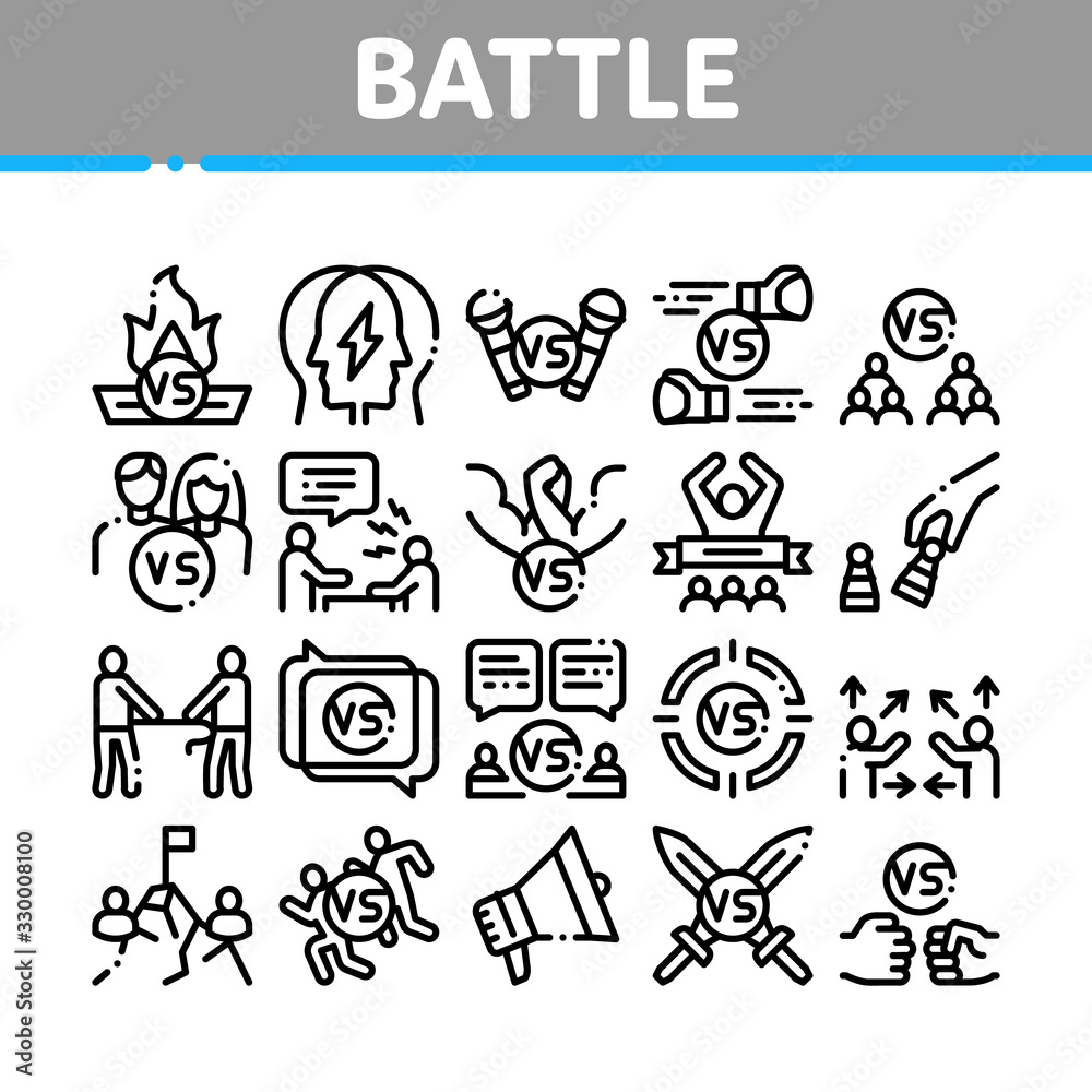 Battle Competition Collection Icons Set Vector. Champion Battle, Box ...