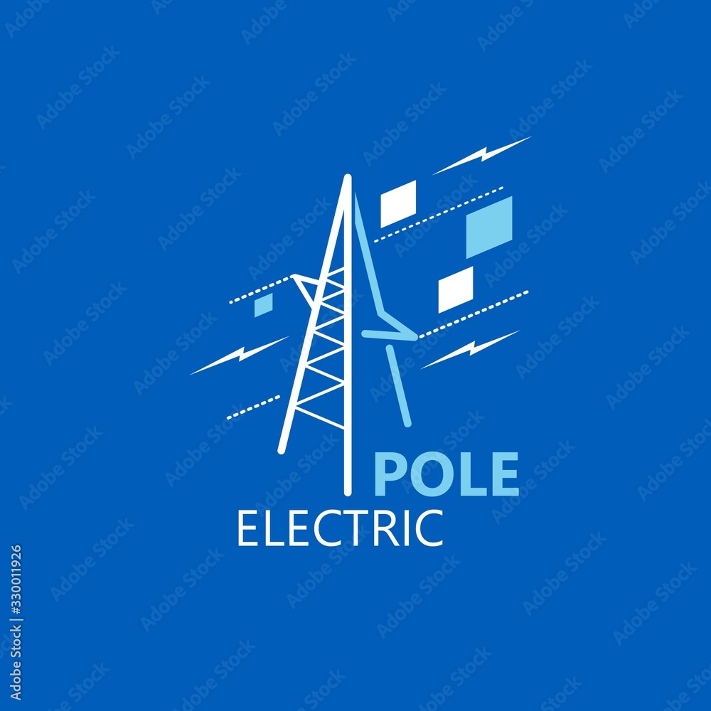 Pole Electric logo. High voltage power lines elements blue background ...