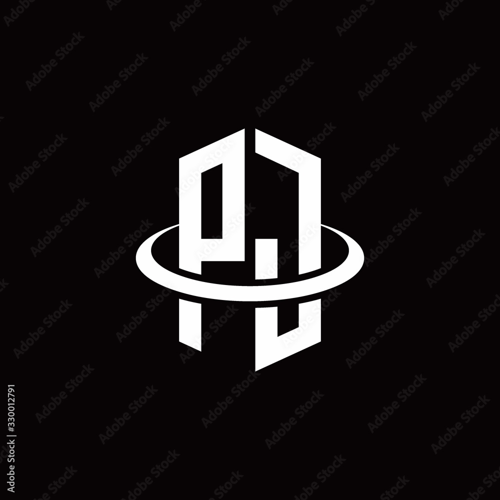 PJ monogram logo in a hexagon style and surrounded by a ring Stock ...