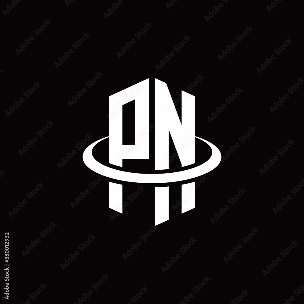 PN monogram logo in a hexagon style and surrounded by a ring Stock ...