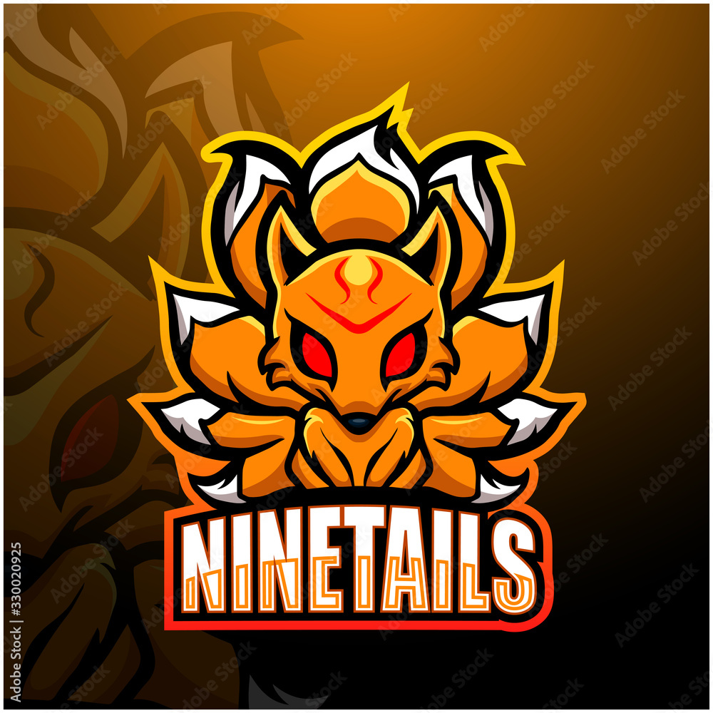 Kitsune fox nine tails mascot esport logo design Stock Vector | Adobe Stock