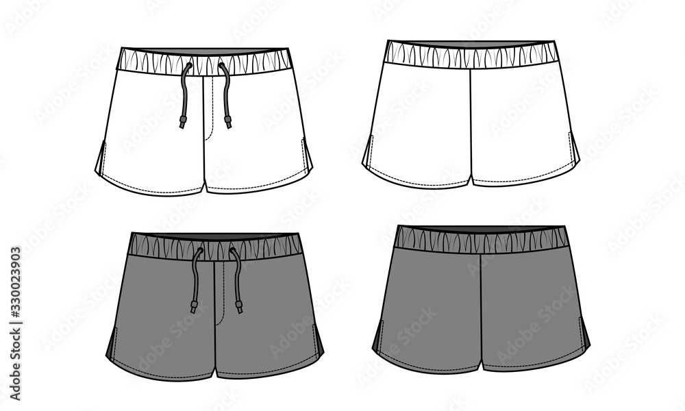 SHORT PANTS FLAT SKETCH TEMPLATE Stock Vector | Adobe Stock