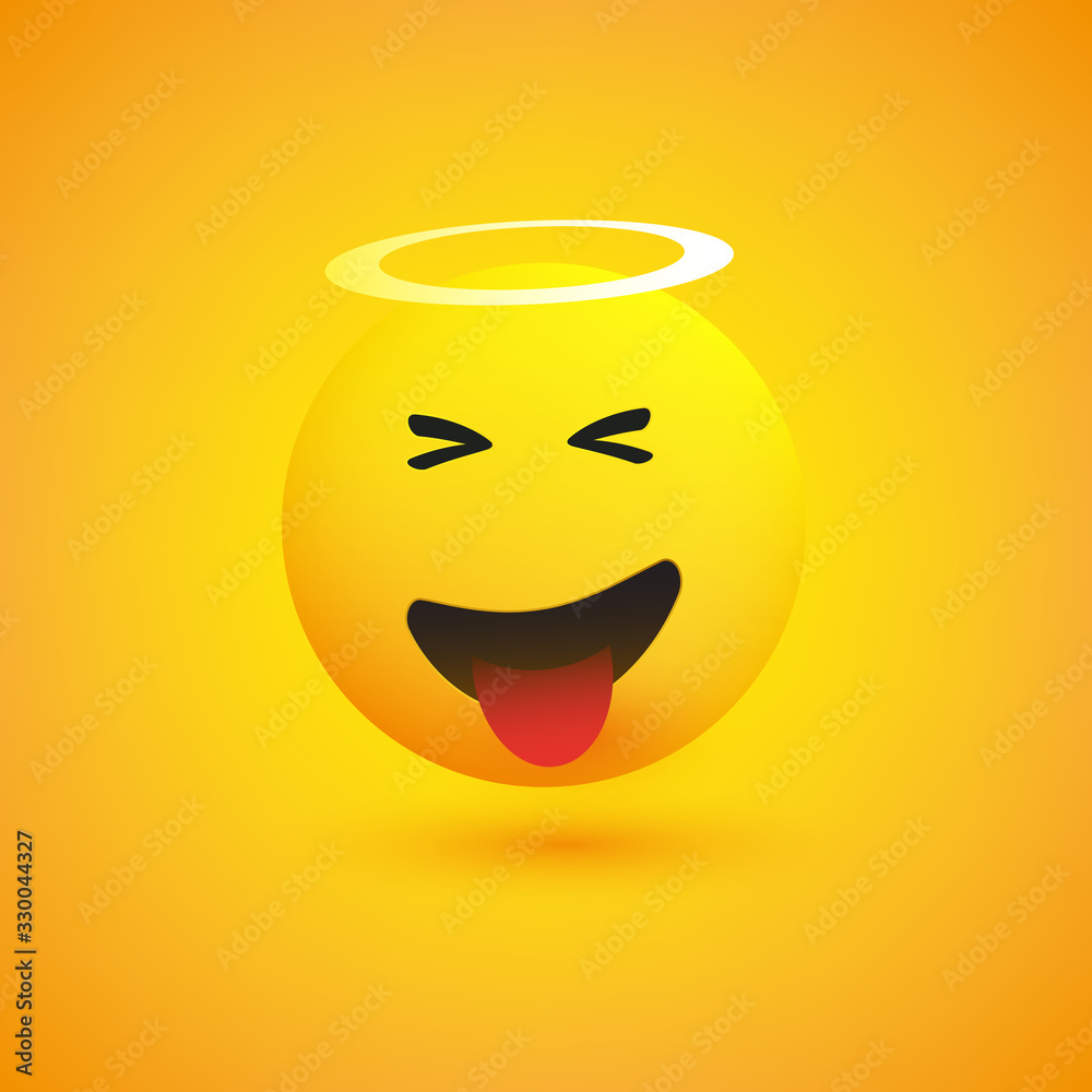 Smiling, Laughing Cheeky Face with Angel Halo - Emoticon Concept Design ...