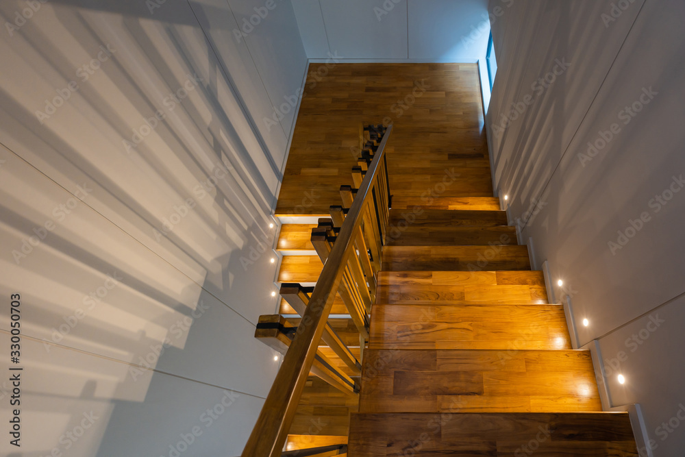 Stairway lights bulb for illumination as safety protection wooden ...