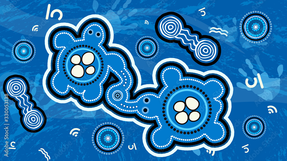 Aboriginal art vector painting with turtles, Connection concept Stock ...