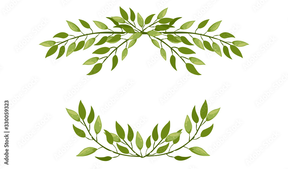 Frame top and bottom hand drawn tree branches with leaves botanical ...