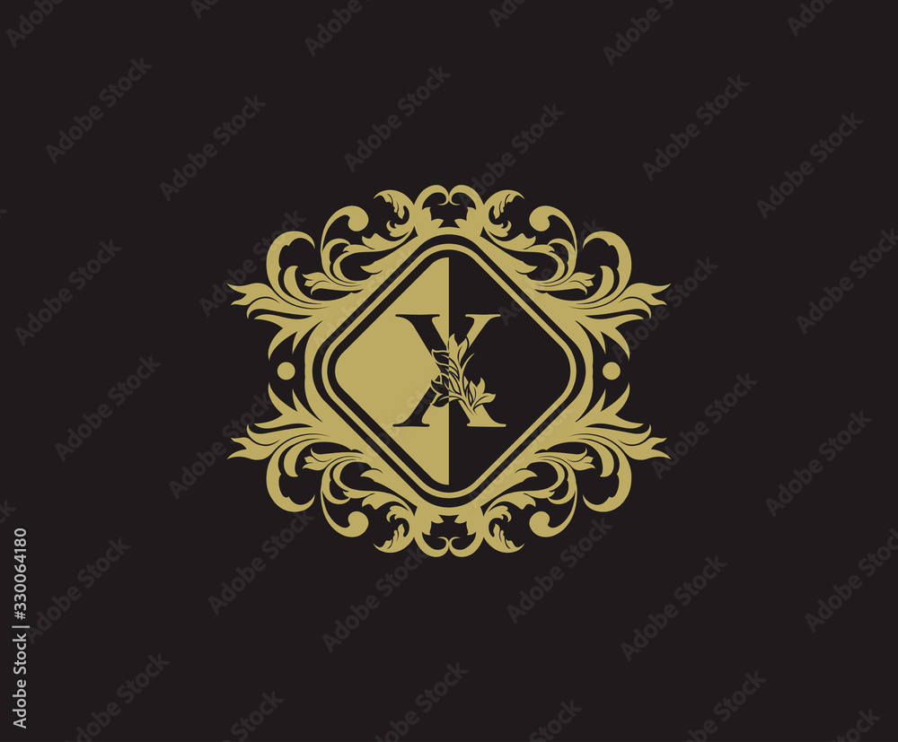 Classic logo design with initial X. Elegant flourishes X Letter. Border ...