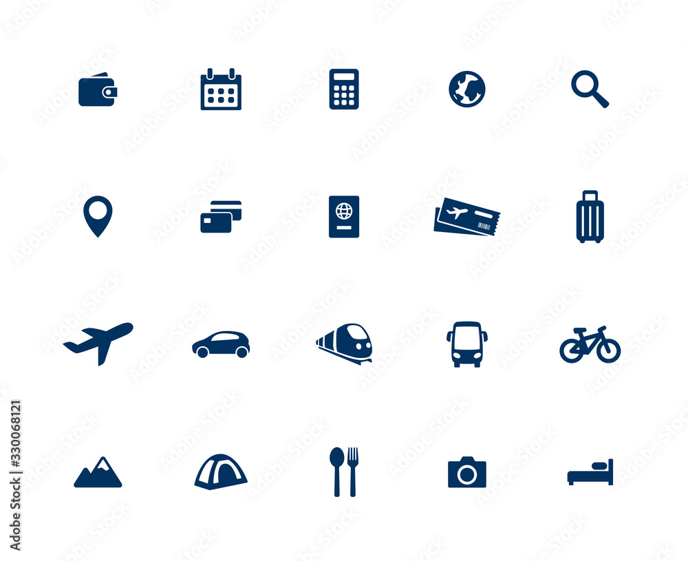 Travel vector icon set. Tour sign collection. Simple flat design for ...