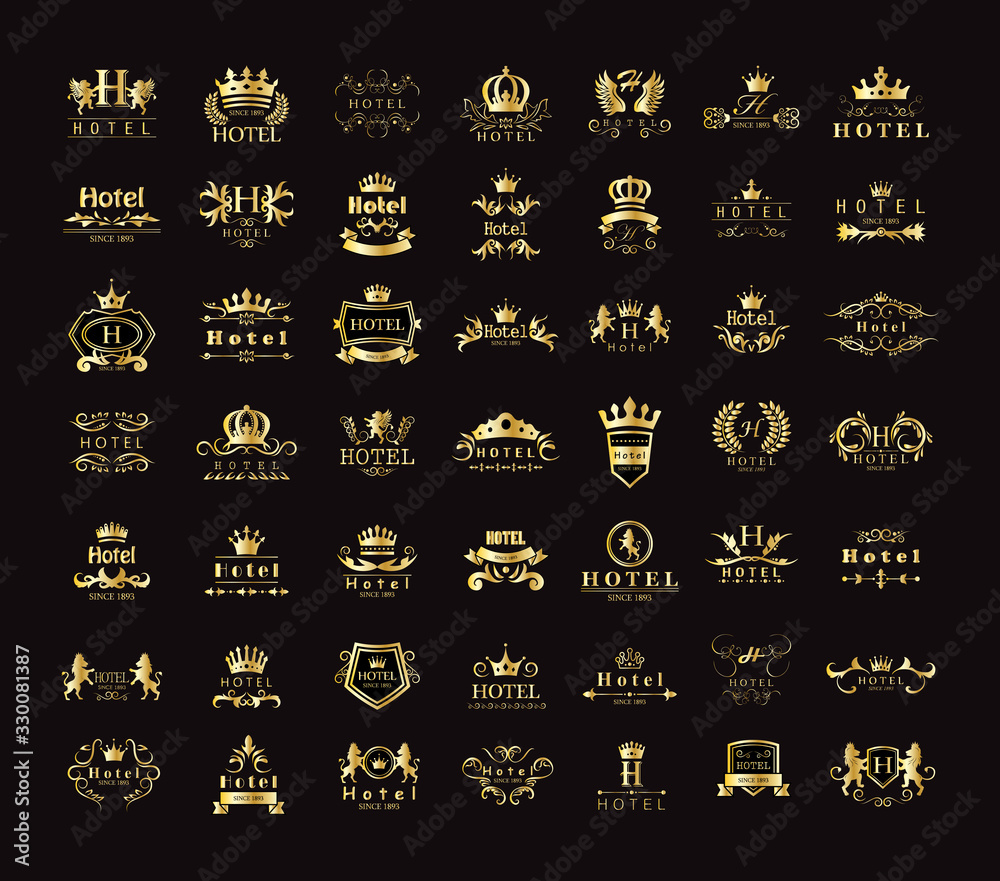 Golden Hotel Luxury Logo Set - Isolated On Black Background, Vector ...