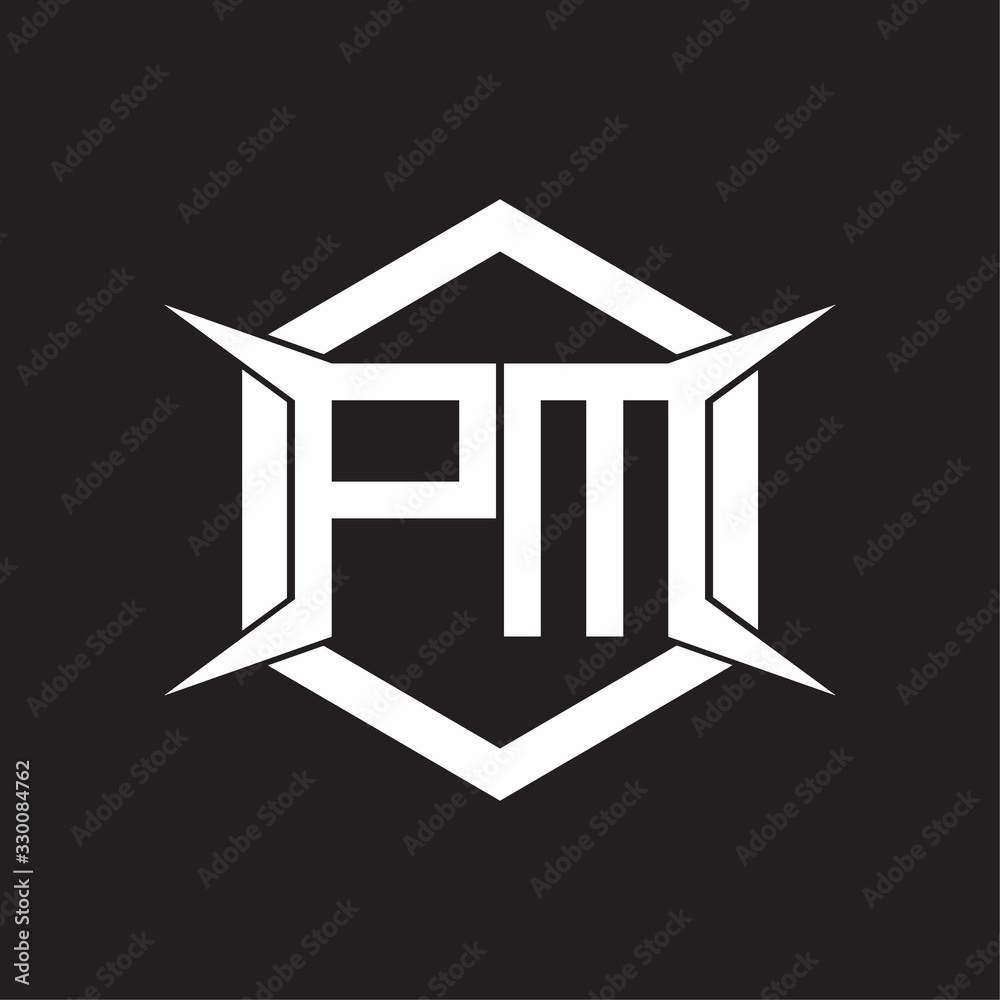 PM Logo monogram with hexagon and four taper shape design template ...