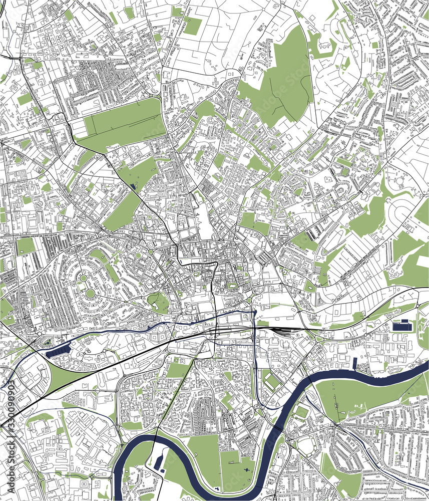 map of the city of Nottingham, Nottinghamshire, East Midlands, England ...