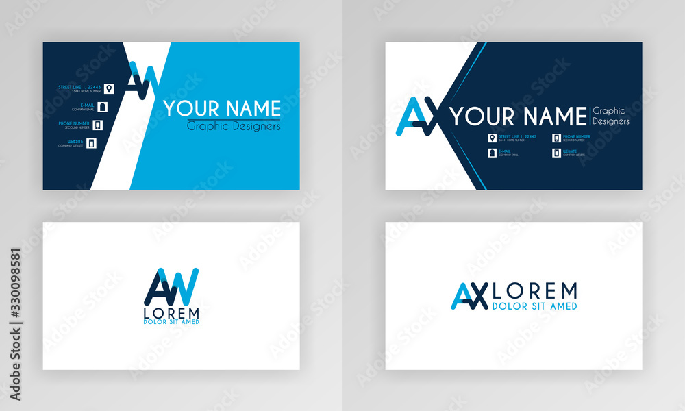 Blue Business Card Template. Simple Identity Card Design With Alphabet ...