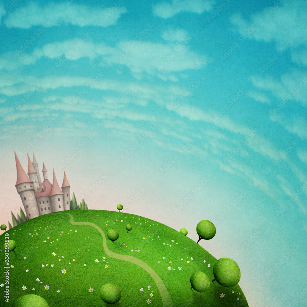 Green texture background with planet Earth and garden and road to the ...