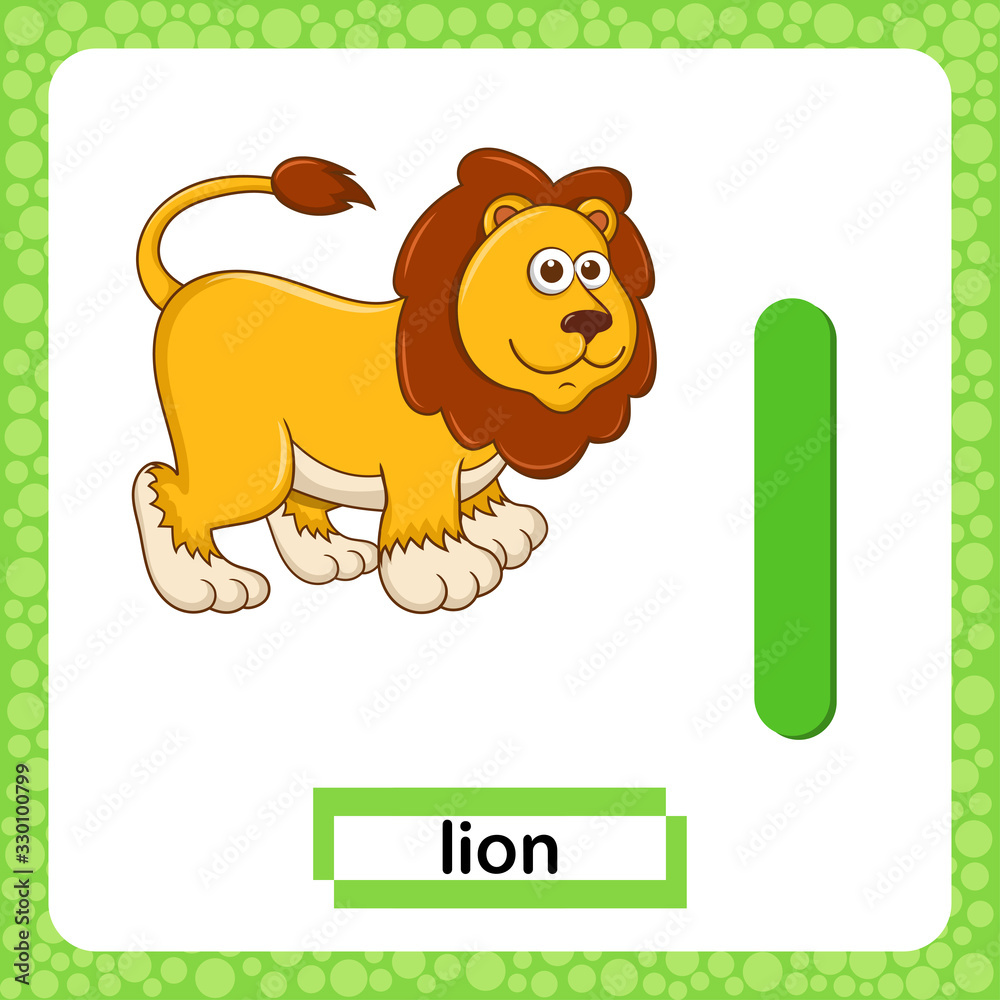 Letter L lowercase with cute cartoon character Lion isolated on white ...