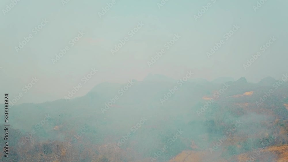 Smog of forest fires. Deforestation and Climate crisis. Toxic haze from ...