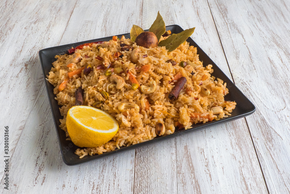 Traditional Arabic Basmati rice with vegetables. Arabic cuisine ...