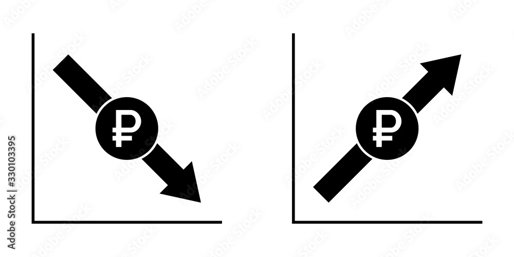 Vector infographics with scheme of rouble fall and growth. Сoncept flat ...