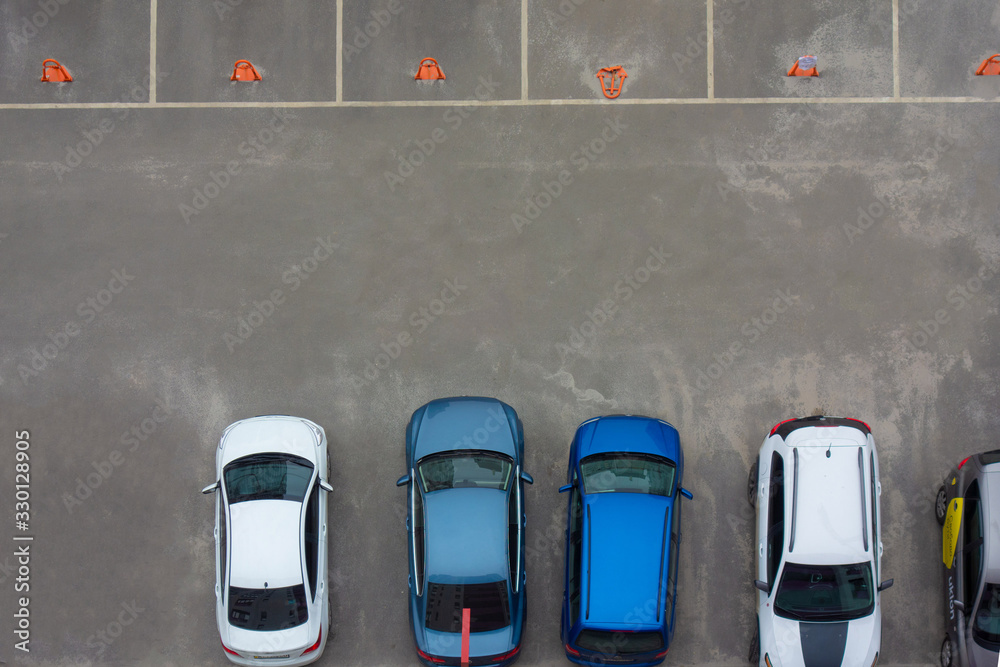 Car parking aerial top view. Occupied and vacant lots with vehicles ...