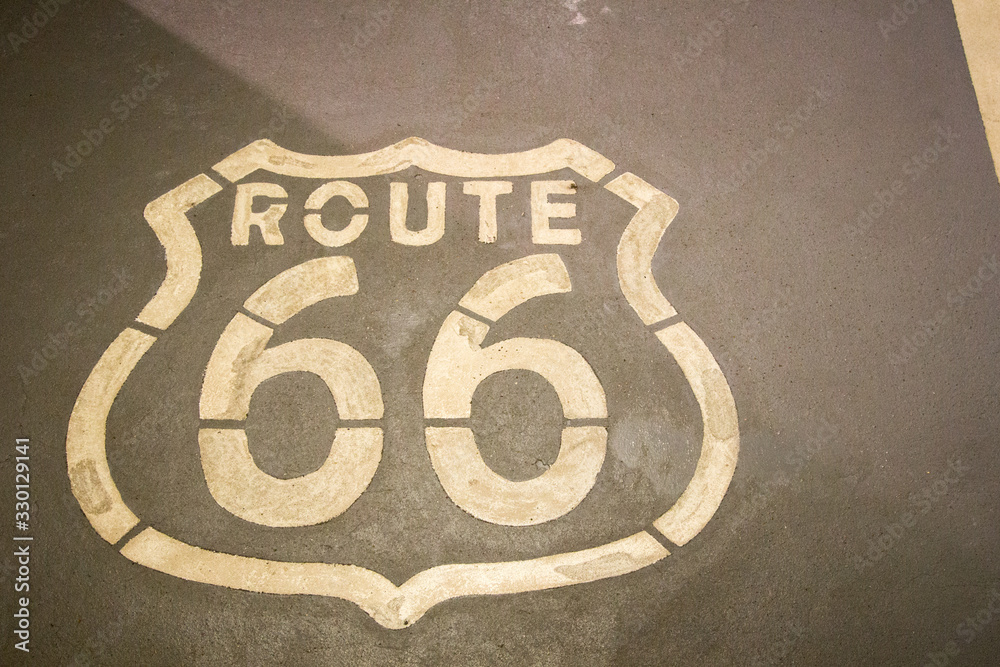 Route 66 Emblem. Route 66 symbol in the pavement of a highway. Stock ...