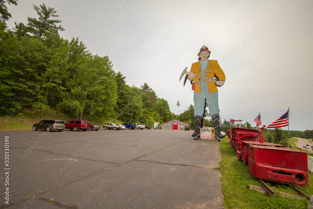 Iron Mountain, Michigan, USA - Large roadside statue of a miner at the ...